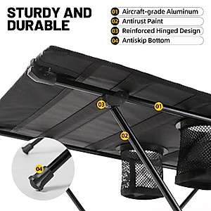 ZUNE LOTOO Portable Camping Table Folding, Small Beach Table Foldable with Drink Holder & Mesh Storage & Carry Bag Compact Camp Tent Side Table for Picnic Tailgate Travel Outdoor Fishing Backpacking