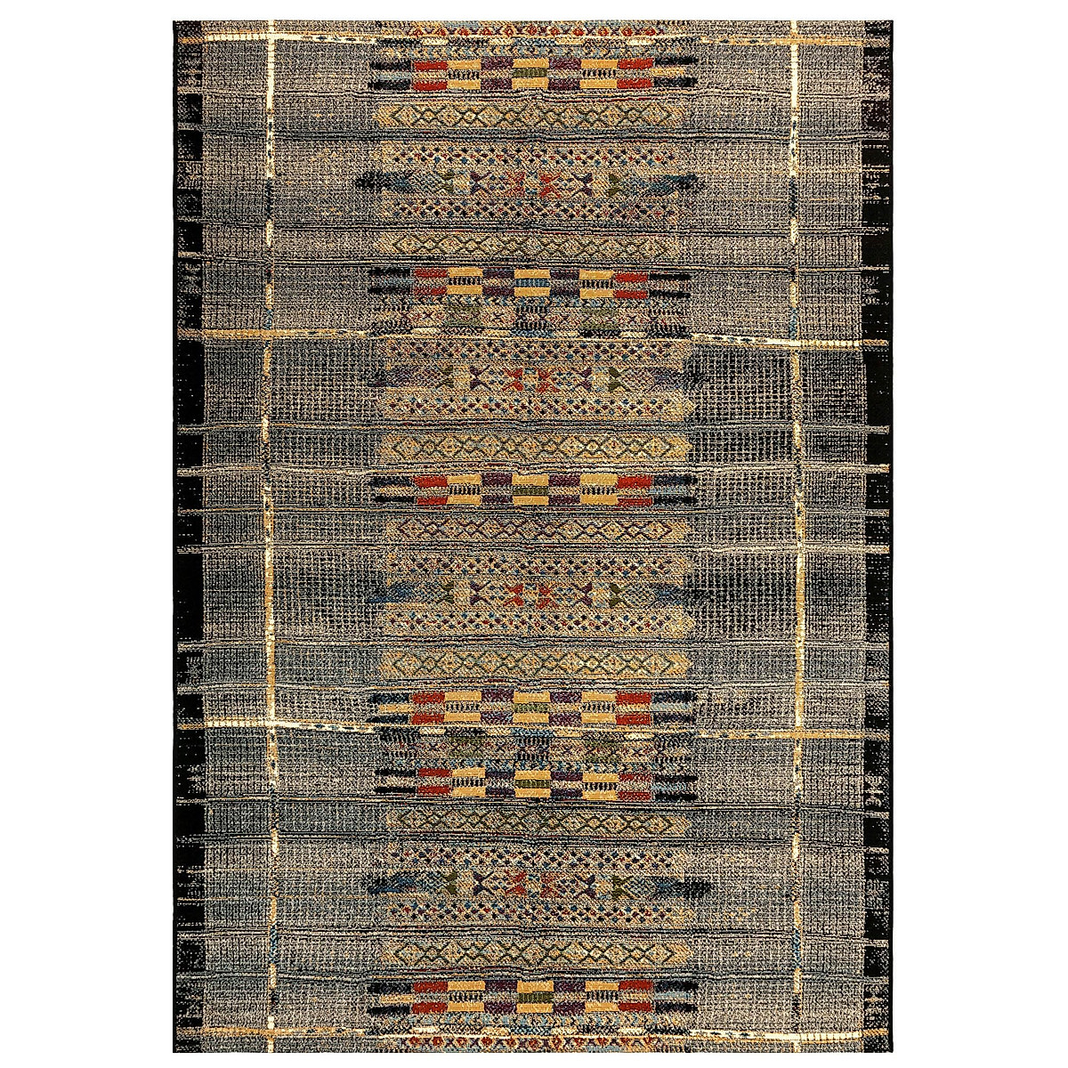 Liora Manne Marina Indoor/Outdoor Power Loomed Synthetic Blend Low Profile Area Rug - Traditional Geometric Casual Southwestern Colorful (Tribal Stripe Black) (8'10" x 11'9")
