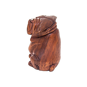 OMA Hand Carved Dog Bulldog Statue Figurine Solid Wood Sitting Dog Statue Home Decor Gift