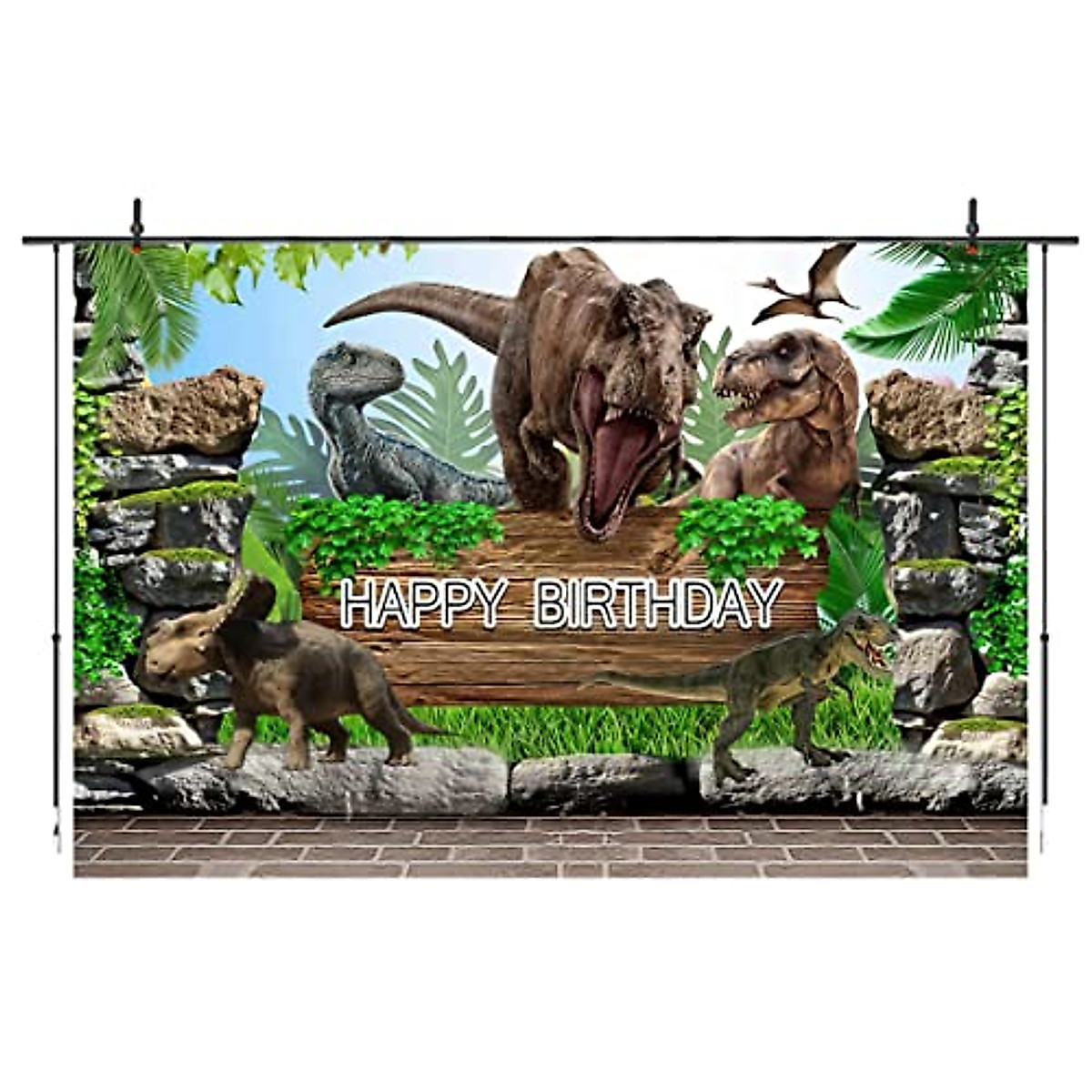 Dinosaur Themed Backdrops Boys Tropical Jungle Happy Birthday Party Photography Background Kids Baby Shower Cake Table Decoration Photo Party Supplies Banner 7X5ft