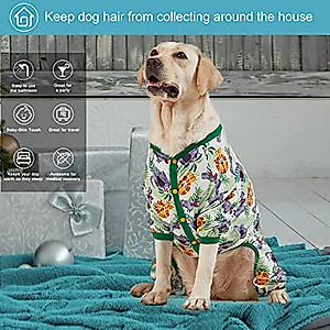 LovinPet Large Dog Pajamas Onesie: Lightweight Stretchy Knit Pullover Large Breed Jammies, Big Hippo Green Print, Wound Care/Post Surgery Dog Shirt, UV Protection, Pet PJ's, Dog Onesie/Medium