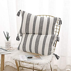 SEEKSEE Black and White Stripes Hand-Woven Rectangular Waist Throw Pillow Covers, Stylish Modern Minimalist Design for Sofa, Bedroom, Living Room(Lumbar 12 x 20 Inches,1PC)…
