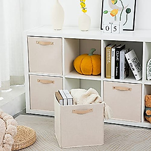 EvanColin Cube Storage Bins, Square Storage Cubes 13x13, Fabric Storage Cubes, 8 Pack Collapsible Storage Cube Bins for Shelves, Fabric Storage Bins for Home, Bedroom(Beige)