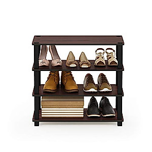 Furinno Turn-S-Tube 4-Tier Shoe Rack, Dark Cherry/Black