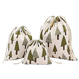 RUIH Green Trees Pattern Double Drawstring Pouches Muslin Bags Gift Bags Sacks Sachet Bags for Jewelry Candy Favors Wedding Birthday Party (5.5x6.3/1 Bag)