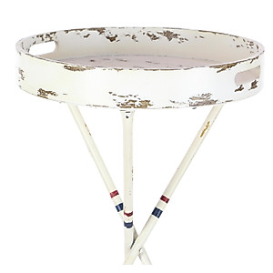 Deco 79 Metal Paddle Side End Accent Table Distressed Striped End Table with Navy and Red Striped Oar Legs, Side Table 16" x 16" x 28", White