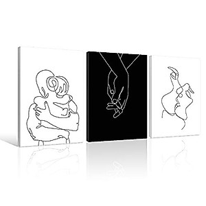 Minimalist Black and White Canvas Wall Art Love Painting for Couples Bedroom Line Drawing Art Poster Prints Framed Artwork Pictures Bathroom Living Room Wall Decor Ready to Hang
