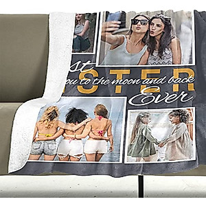 JOYXBUY Customized Blankets with Photos for Sister Personalized Picture Blanket, Memories Souvenir Best Sister Ever Besties Birthday Gifts from Sister, Soul Sister Gifts