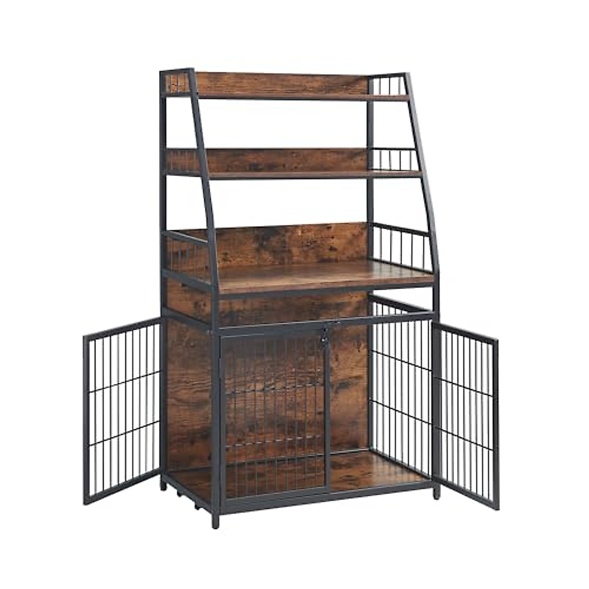 Sufulaa Furniture Style Dog Crate for Small Dog, Heavy Duty Anti-Chew Dog Kennel Furniture with 3 Doors, Wooden Decorative Indoor Basic Dog Cage with 3-Layer Storage Shelves