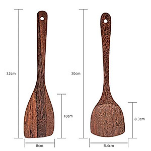 Wooden Spatulas for cooking - Set of 2 12.8 Inch 12 Inch Versatile Utensils, Wooden Spoons, Anti Scratch Non Stick Cookware, Eco Friendly, MyFurtive Wooden Wok Spatula Turner For Cooking