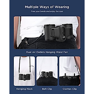 ICEBIRDS Portable Waist Clip Fan New Personal Belt & Outdoor Body Fan, 10000mAh Rechargeable Battery Powered Hanging Neck Fan, Super Strong Airflow, 3 Speed for Outdoor Workers, Hiking