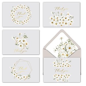 Gooji 4x6 Daisy Thank You Cards with Envelopes Floral Thank You Cards (Bulk 20-Pack) Watercolor Wildflower, Bridal Shower, Baby Shower, Weddings, Baptism, Small Business, Thanksgiving