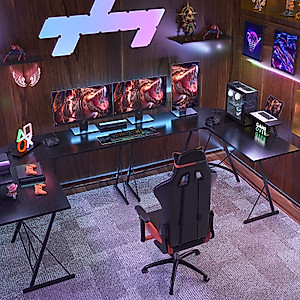 Ecoprsio L-Shaped Desk, Corner Desk with Outlets and USB Ports, Large L Computer Desk with Reversible Monitor Stand, 51 Inch L Shaped Gaming Desk for Gaming Room, Home Office, Workstation, Black
