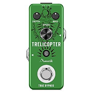 Amuzik Tremolo Guitar Effect Pedal Classic Trelicopter Effects Pedals Analog Tremolo Pedal for Electric Guitar True Bypass Mini Size