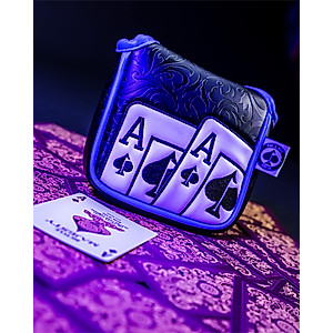 Pins & Aces Royal Flush Head Cover - Premium, Hand-Made Leather Headcover - Ace of Spades & Magnetic Closure, Tour Quality Golf Club Cover - Style and Customize Your Golf Bag Mallet (Black)