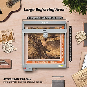 ATEZR P10 Combo 60W Laser Engraver with Air Assist& Rotary Roller, 17 * 17Inch Working Area, 10W Laser Power CNC Laser Engraver for PC/Mobile, Hypersonic Laser for Wood/Metal/Acrylic etc.