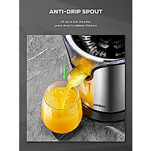 AIHEAL Electric Citrus Juicer Squeezer, Oranges Juicer with Rubber Handle and Two Size Cones, 160W Silent Motor Juice Squeezer for Orange, Lemon and Grapefruit
