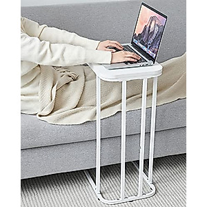 KJGKK C Shaped End Table, 26.6 inches High Side Table for Couch Sofa Bed, Tv Tray, for Living Room, Bedroom, Small Spaces, Metal Frame, White