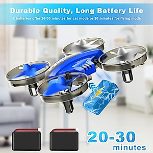 Oddire Mini Drone for Kids 8-12 & Adults, Drones & Cars 2 in 1 Toy with One Key Take Off-Landing, Altitude Hold, Headless Mode, 360° flip, Car Mode, 2 Batteries, Kids Toys for Boys and Girls