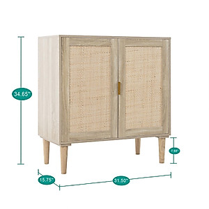 Naomi Home Valentina Accent Storage Cabinet with 2 Rattan Doors, Mid Century Natural Wood Sideboard Furniture Cabinet with Storage for Kitchen, Living Room