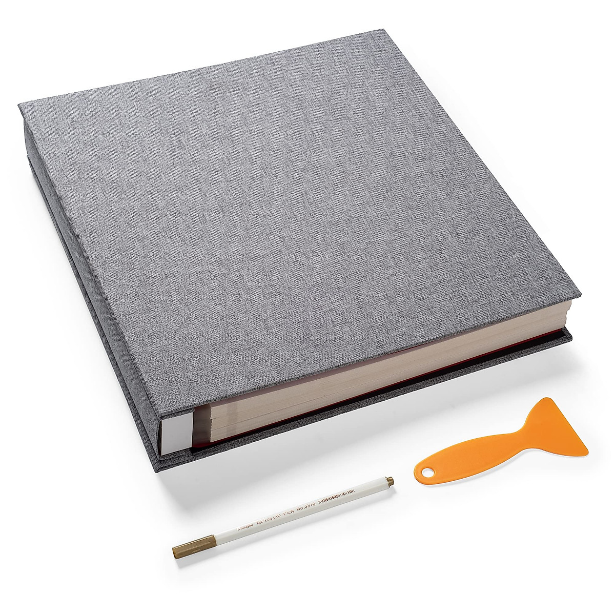 Photo Album Self Adhesive 3x5 4x6 5x7 6x8 8x10 8.5x11 11x10.6 Magnetic Scrapbook Album DIY Length 11x10.6 Inch 40 Pages Linen Cover DIY Photo Album with A Metallic Pen and DIY Accessories(Gray)