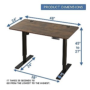 Jceet Adjustable Height Electric Standing Desk, 48 x 24 Inch Sit Stand Computer Desk with Lockable Casters, Stand Up Desk Table for Home Office, Black Frame+ Rustic Brown Top