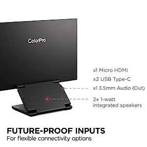 ViewSonic VP16-OLED 15.6 Inch 1080p Portable OLED Monitor with 2 Way Powered 40W USB C, Pantone Validated, Factory Calibrated, Built-in Ergonomic Stand with Protective Cover,Black