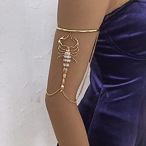 wekicici Scorpion Arm Bracelet Upper Arm Cuff Rhinestone Chain Wrap Bangle Armlet Adjustable Armband Accessories for Women(Gold)