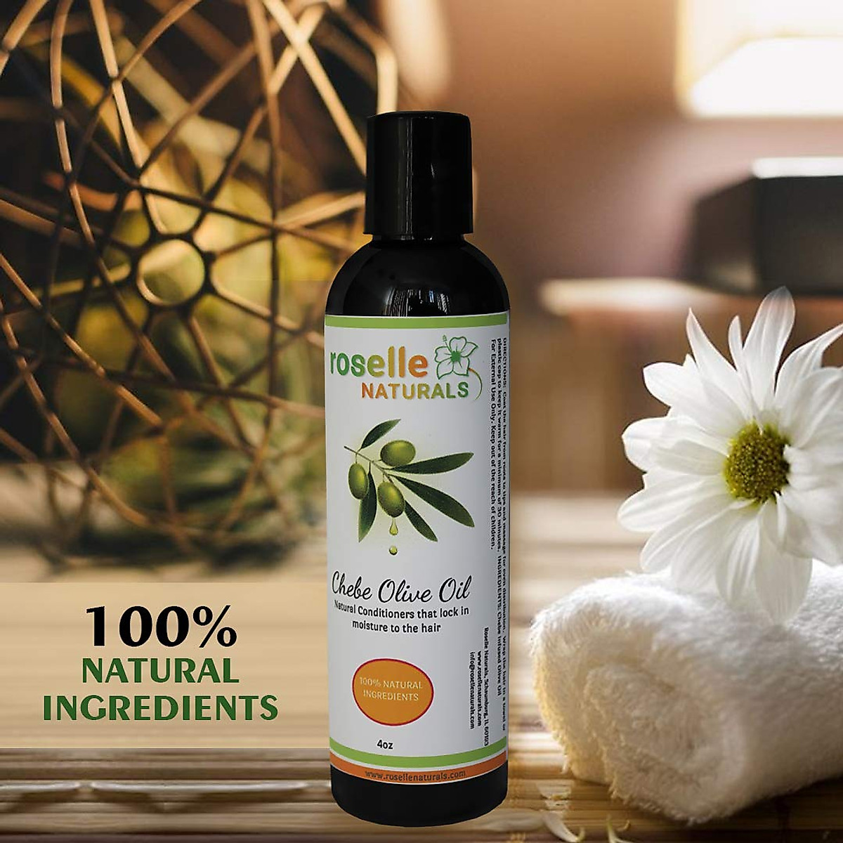 Roselle Naturals Chebe Oil for Hair Growth Made in USA - Chebe Olive Oil Chebe Powder Hair Oils for Hair Growth, Chebe Hair Oil, Chebe Hair Growth Oil, Chebe Leave In Conditioner for Strong Hair, 4 oz