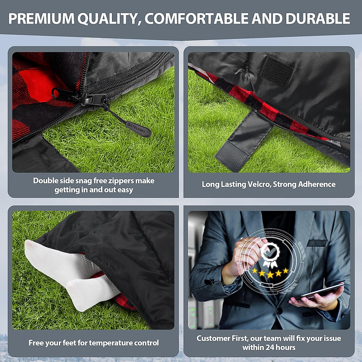 ETGLCOZY Double Sleeping Bag for Adults Kids Camping, XL Queen Size Sleeping Bag for All Season Hiking Backpacking, 2 Person Sleeping Bag Lightweight Waterproof for Cold Weather & Warm