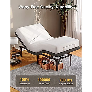 Koorlian Adjustable Bed Frame Twin, Small Adjustable Bed Base with Remote, Head and Foot Incline, USB Charging, Underbed Lighting, Electric Adjustable Beds with 12 inch Legs