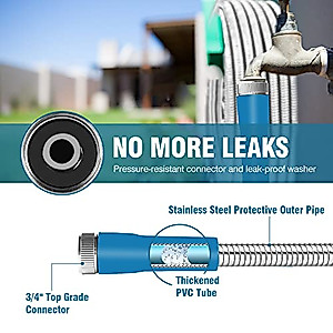 Garden Hose 50 ft Metal - Stainless Steel Water Hose Flexible Lightweight Garden Hose Collapsible and No Kink Water Pipe