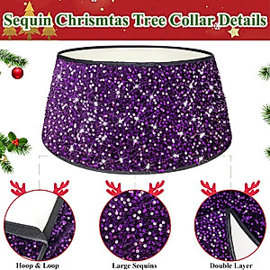 MODFUNS Christmas Tree Collars Purple Sequin Xmas Tree Ring 24 Inch Velvet Sparkling Christmas Tree Base Glitter Tree Skirts for Xmas Trees Shiny Tree Collar Cover for Christmas Party Home Decoration