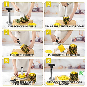CUNSENR Premium Pineapple Corer and Slicer Tool - Pineapple Cutter with Sharp Serrated Tips - Easy to Use & Clean - Stainless Steel Core Remover for Pineapple - Slice and Core Fruits with Ease(Green)