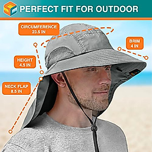 SUN CUBE Wide Brim Sun Hat with Neck Flap, Fishing Hiking for Men Women Safari, Neck Cover for Outdoor Sun Protection UPF50+ | Gray