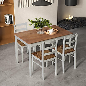 Giantex Dining Table Set for 4, Dining Room Table Set for 4, Breakfast Nook with Kitchen Table, 4 Dining Chairs, Compact Space-Saving Dinette Set for Small Space, Kitchen Table Chairs Set of 4 (Brown)