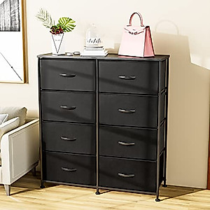Devoko Dresser for Bedroom with 8 Drawers, Wide Chest of Drawers with Fabric Bins, Storage Organizer Unit with Steel Frame and Wooden Top for Living Room, Closets, TV Stand,Hallway and Entryway