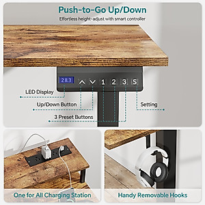 Mr IRONSTONE Electric Standing Desk with Monitor Shelf, 47" x 27" Height Adjustable Desk with 3 AC Outlets & 2 USB Ports, Sit Stand Up Desk Home Office Computer Desk (Rustic Brown)