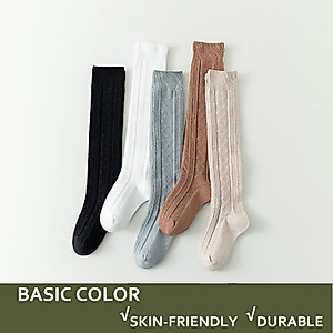 EPEIUS Baby Girl Knee High Socks Newborn Seamless Stockings Baby Thigh High Socks Long Socks Cable Knit Dress Socks 0-6 Months 3 Pack Ivory White Brown Khaki