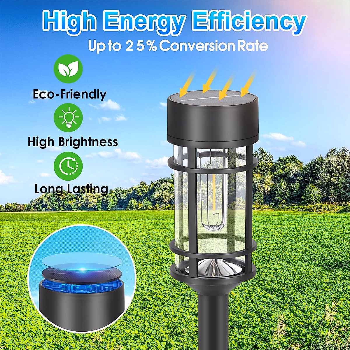 Mancra 8 Pack Solar Pathway Lights Outdoor, LED Solar Garden Lights Glass Stainless Steel Solar Landscape Lights Up to 12 Hrs Outdoor Solar Lights for Lawn Yard Walkway Driveway