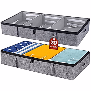 Vailando Under Bed Storage, 2 Pack Under Bed Storage Containers with Dividers, Firm Sides, Strong Zipper, 3 Reinforced Handles, 6 Inches Low Profile Underbed Storage Bins for Clothes, Blankets, Grey