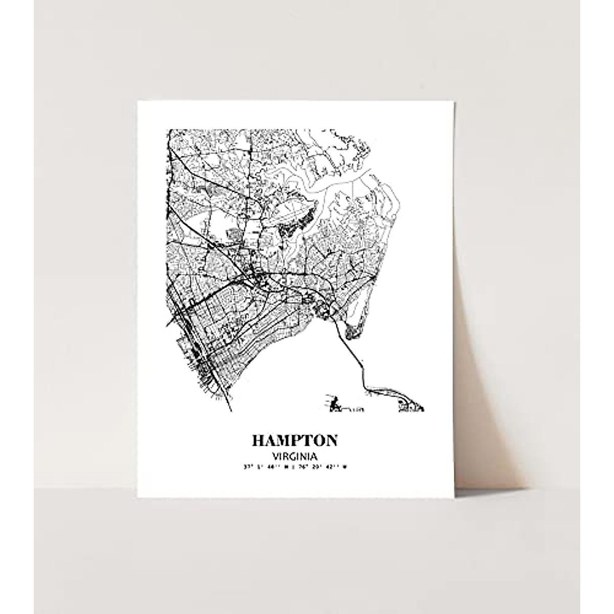 Eleville 24X36 Unframed Hampton Virginia City View Abstract Road Modern Map Art Print Poster Wall Office Home Decor Minimalist Line Art Hometown Housewarming wgn630