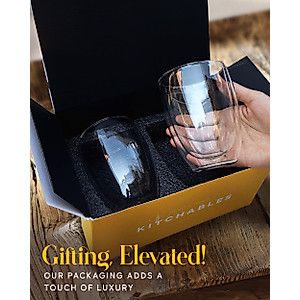 Kitchables Double Walled Glass Coffee Mugs Set of 2,12oz - Insulated Clear Coffee Mug for Cappuccino, Latte, Tea, Espresso - Latte cup - Tazas Para Cafe