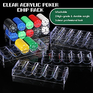 Yulejo 10 Pieces Poker Chip Trays Acrylic Poker Chip Rack Poker Chip Holder Poker Chip Cases for Casino Game