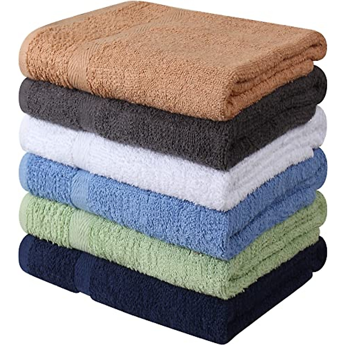 Towel and Linen Mart 100% Cotton 6 Pack Bath Towel Set, Quick Dry, Super Absorbent, Light Weight, Soft, Multi Colors (27 x 54 Pack of 6)
