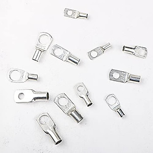 Wire Lugs Battery Cable Lugs AWG 10 8 6 4 Marine Grade Tinned Copper Wire Lugs Battery Cable Ends Eyelets SC Ring Terminal Connectors Assortment Kit with Heat Shrink Set-144Pcs