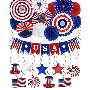 MZ.ogm Fourth of July Decorations Patriotic Day Party Decorations USA Banner 4th of July Decor Veterans Day Decorations Red White & Blue Memorial Day Decorations