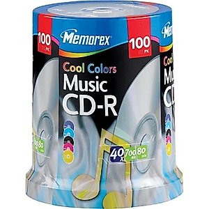 Memorex 32020012954 Cool Color Music CD-R 100 Pack Spindle
