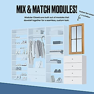 Short Closet Drawer Tower - Modular Closet System With Drawers (4) - Corner Closet System - Closet Organizers (White, 19.5 inches Wide) Closet Organizers