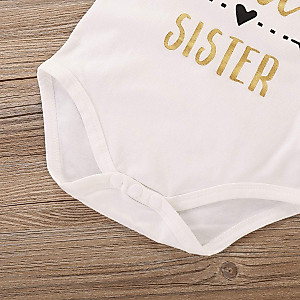 4Pcs Infant Girl Outfits Baby Sister Bodysuit Tops Floral Leggings Pants Set Bowknot Headbands Newborn Clothes (Little Sister,0-3 Months)